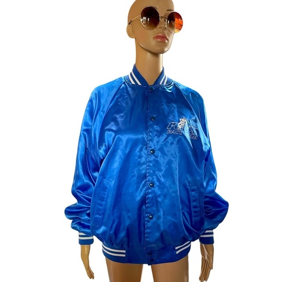 Jackets & Coats | Vtg Blue Nylon Track Style Jacket Front Back Graphics ...